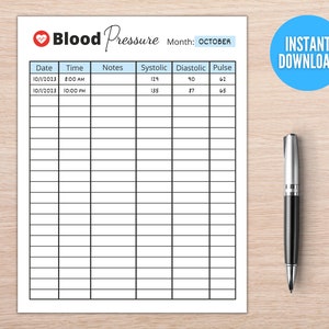 Blood Pressure Log Editable Printable, Blood Pressure Tracker, Medical ...