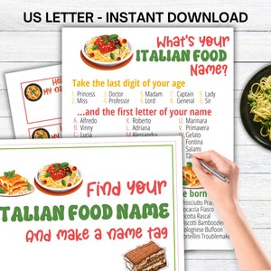 What's Your Italian Food Name Game WITH NAMETAGS +SIGN, Pasta Dinner ...