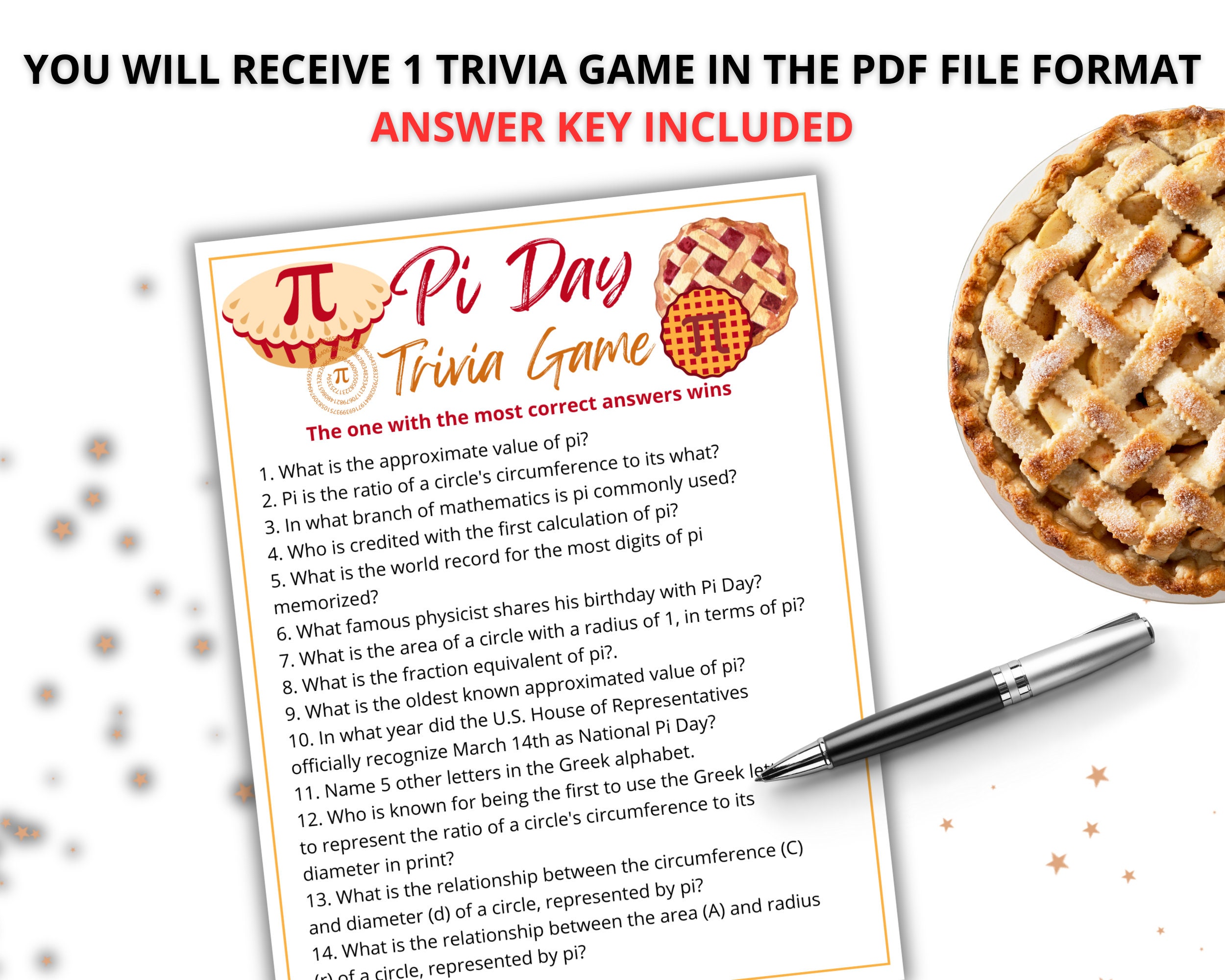 Pi Day Trivia, Printable Pi Day Game for Kids and Adults, Classroom Pi Day Activity, Pi Day ...