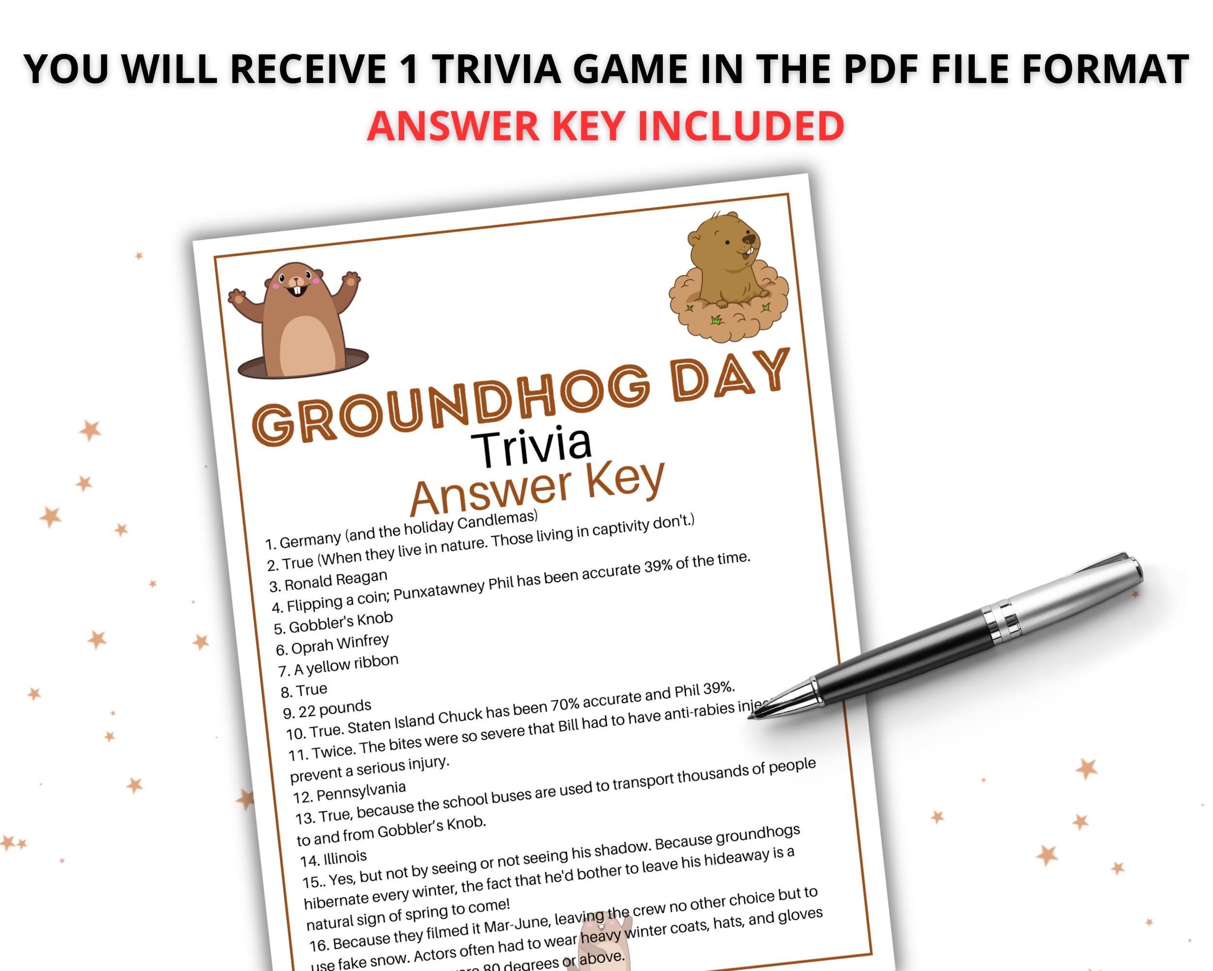Groundhog Day Trivia, Printable Groundhog Day Game for Kids, Classroom ...