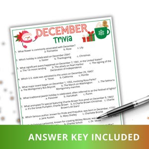 December Trivia Game, Winter Season Game, Holiday Party Game, Monthly ...