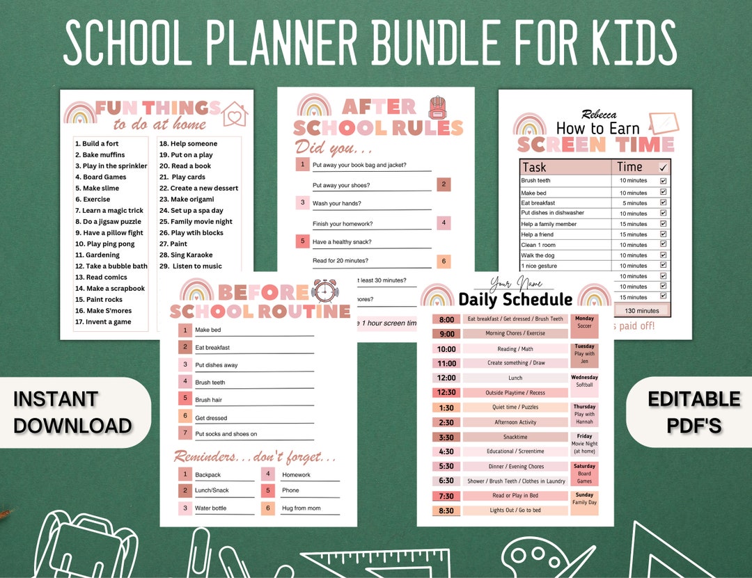 Editable School Planner Kids Printable Back to School Bundle - Etsy