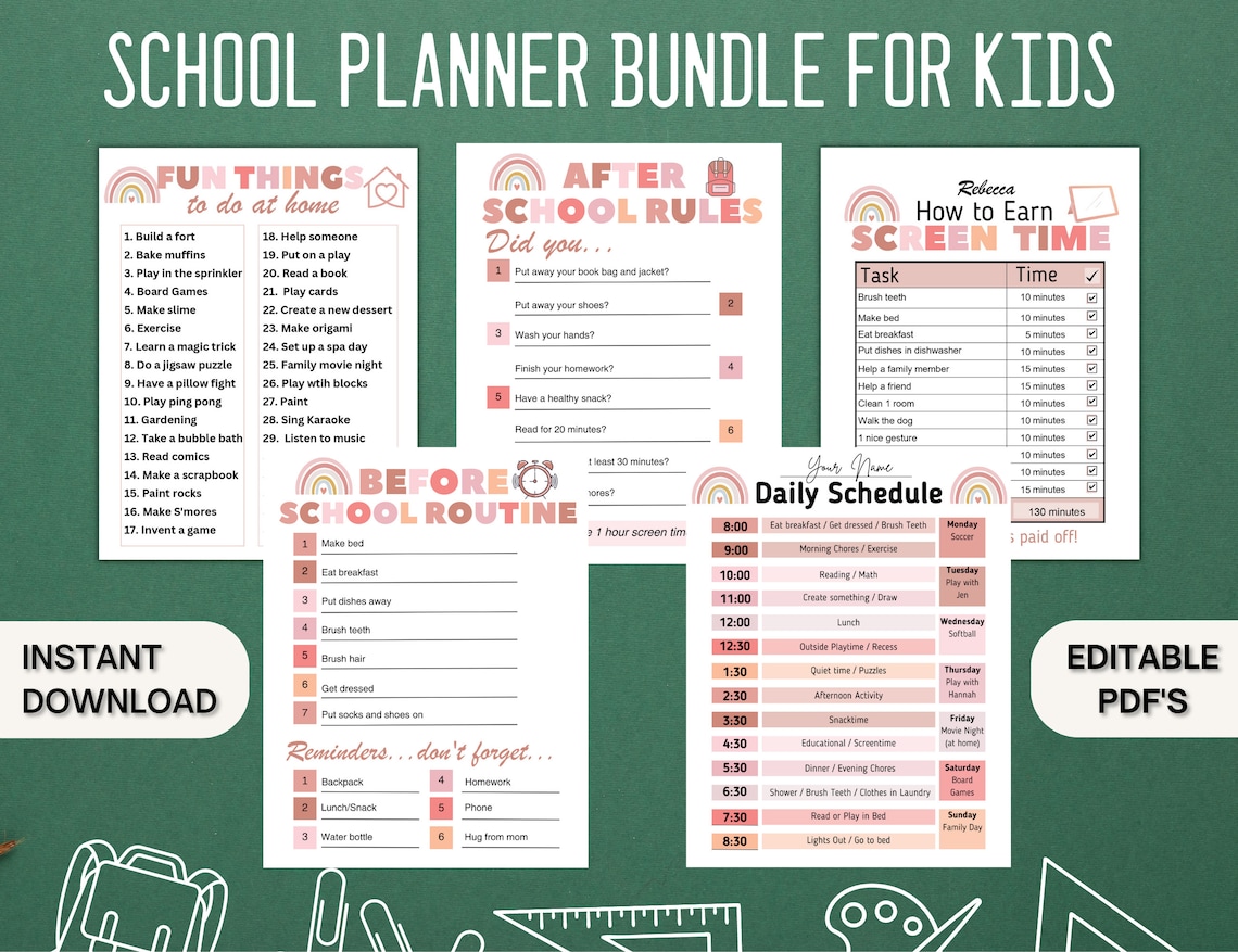 Editable School Planner Kids Printable Back to School Bundle - Etsy