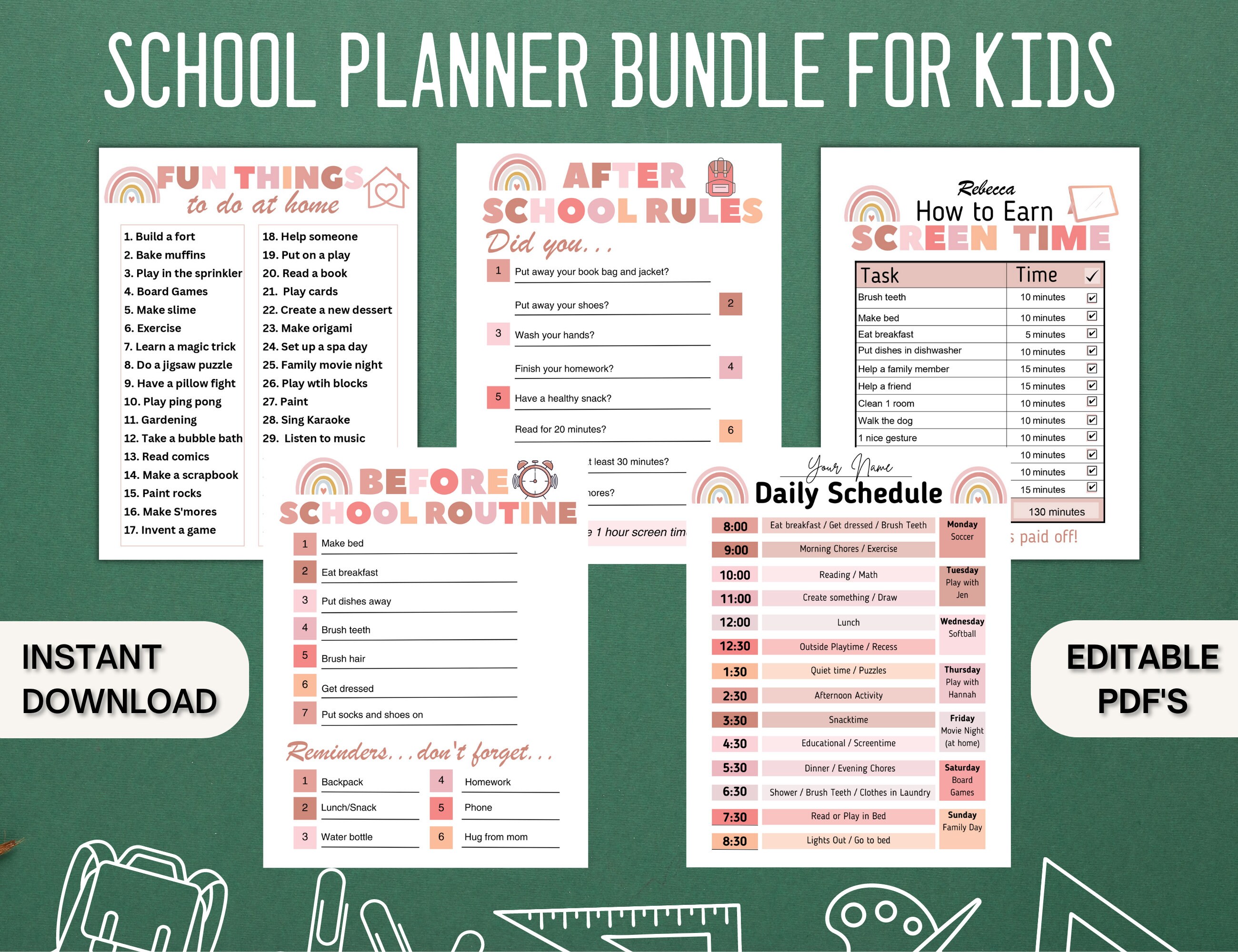 Editable School Planner Kids Printable Back to School Bundle - Etsy