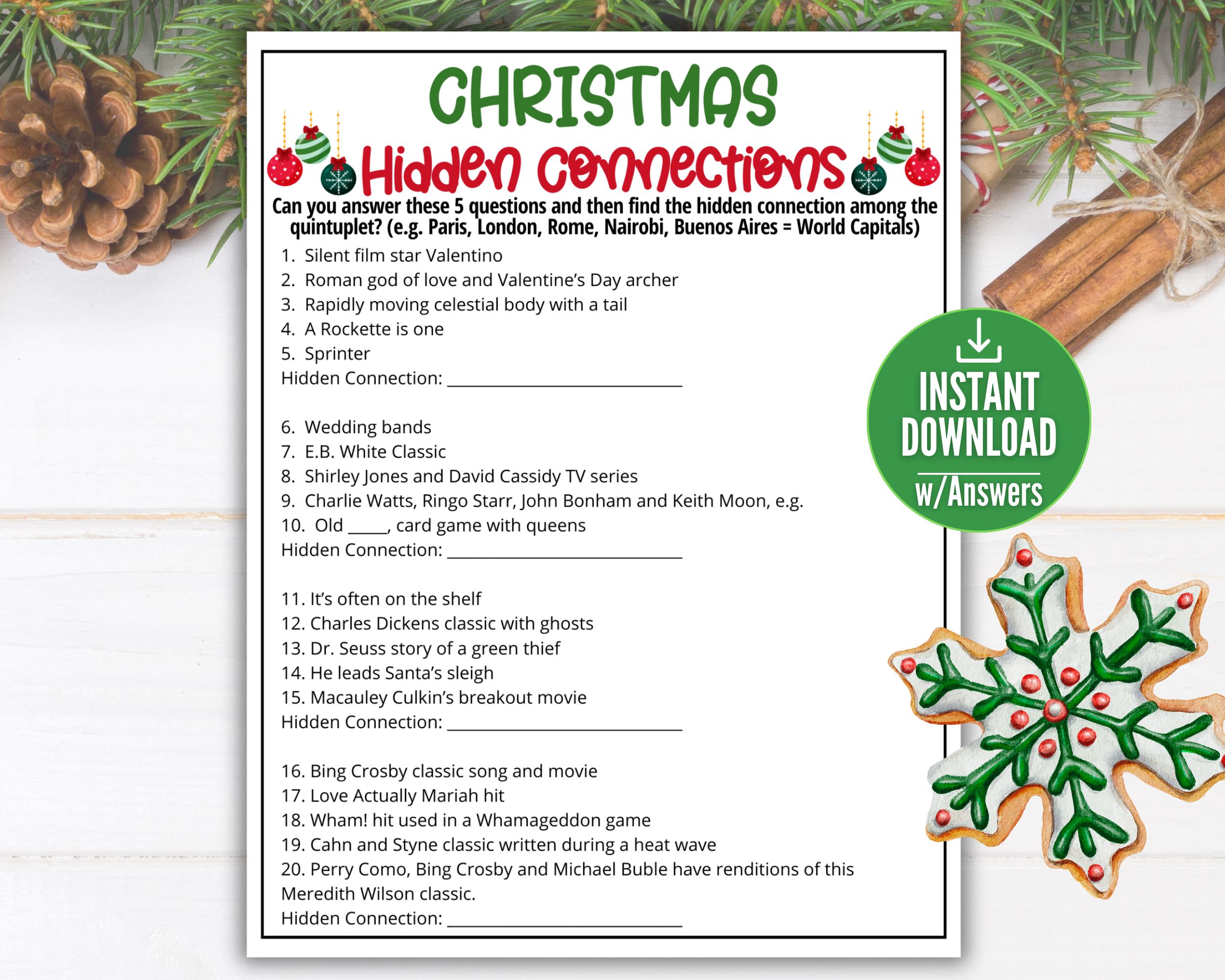 Christmas Trivia Game Puzzle, Christmas Hidden Connections, Christmas ...