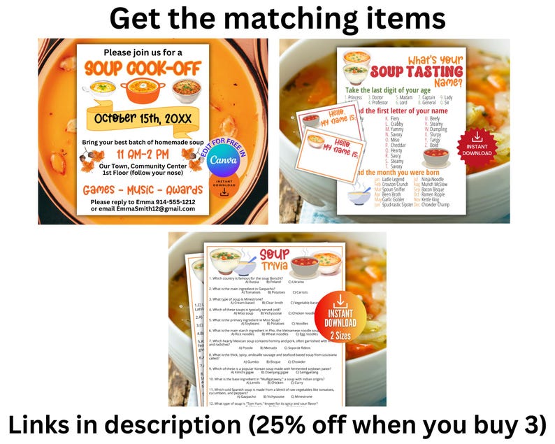 Soup Trivia Game, Printable Soup Cook-off Game for Kids & Adults, Soup ...