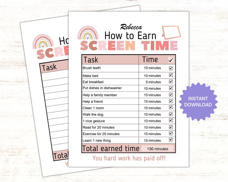Editable Screen Time Checklist Screen Time Schedule Screen - Etsy UK