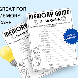 Think Quick Memory Care Game, Elderly Game,dementia Games,icebreaker ...