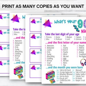 What's Your 90s Name Game WITH NAMETAGS + SIGN, Nineties Party Game ...
