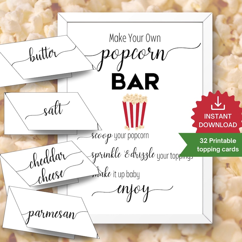 Popcorn Bar Printables Birthday Party - Etsy