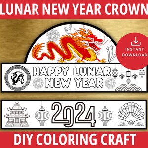 Lunar New Year Coloring Craft Hat, DIY Chinese New Year Craft Crown ...