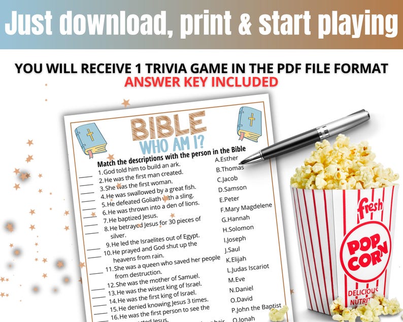 Bible Who Am I Games, Bible Trivia for Kids, Teens Adults, Sunday ...