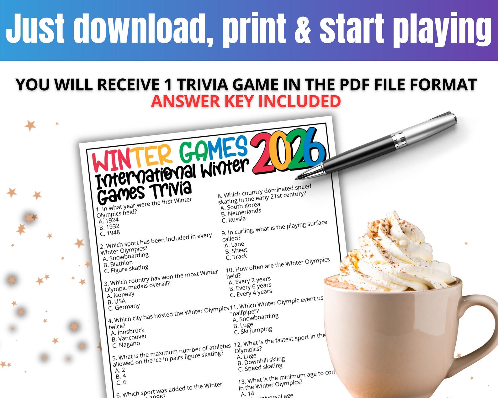 2026 Winter Games Trivia Quiz, Activity for International Winter Sports ...