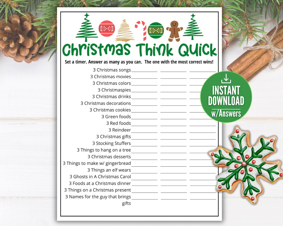Christmas Think Quick Trivia Game, Friendsmas Fast Thinking Game ...