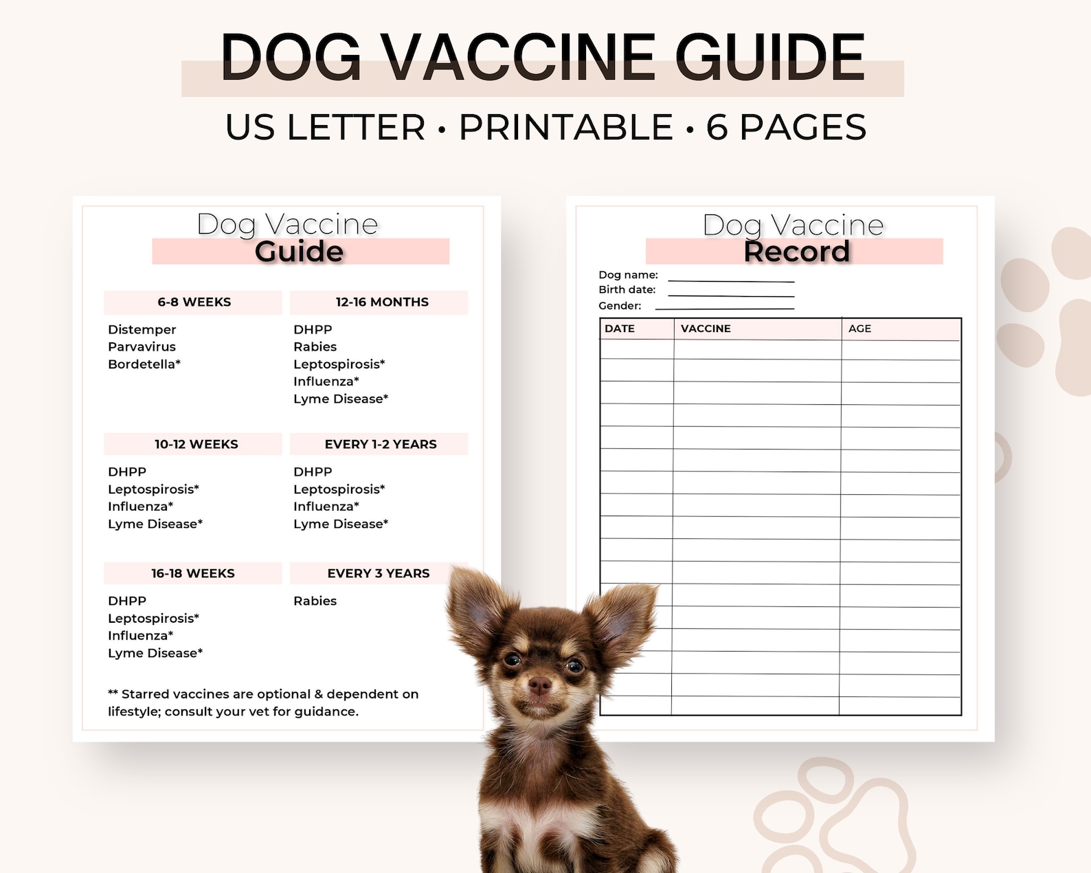 Editable Puppy Vaccination Record, Puppy Vaccine Guide,puppy Vaccine ...
