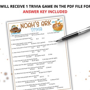 Noah's Ark Trivia Game for Kids, Sunday School Bible Games, Old ...