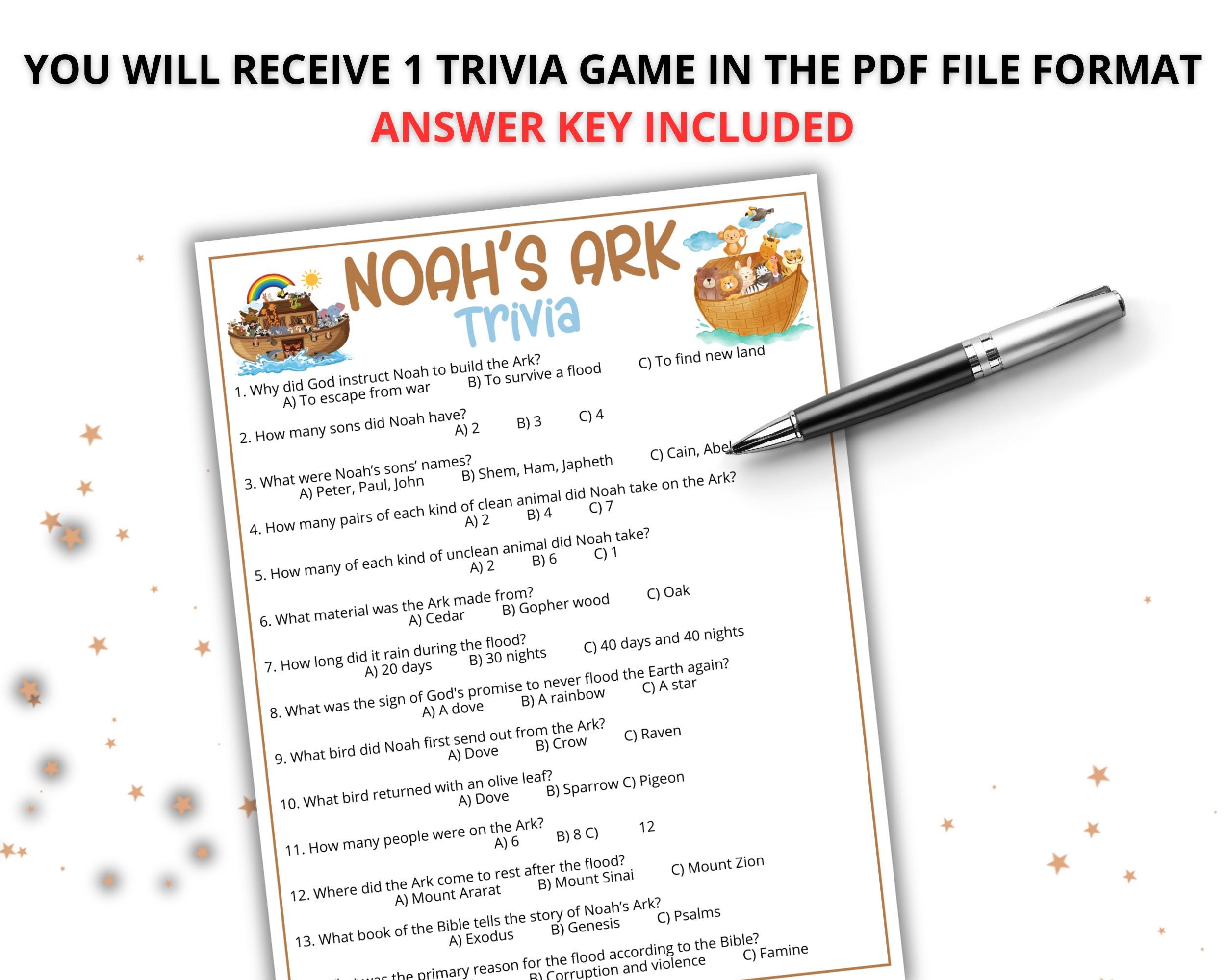 Noah's Ark Trivia Game for Kids, Sunday School Bible Games, Old ...