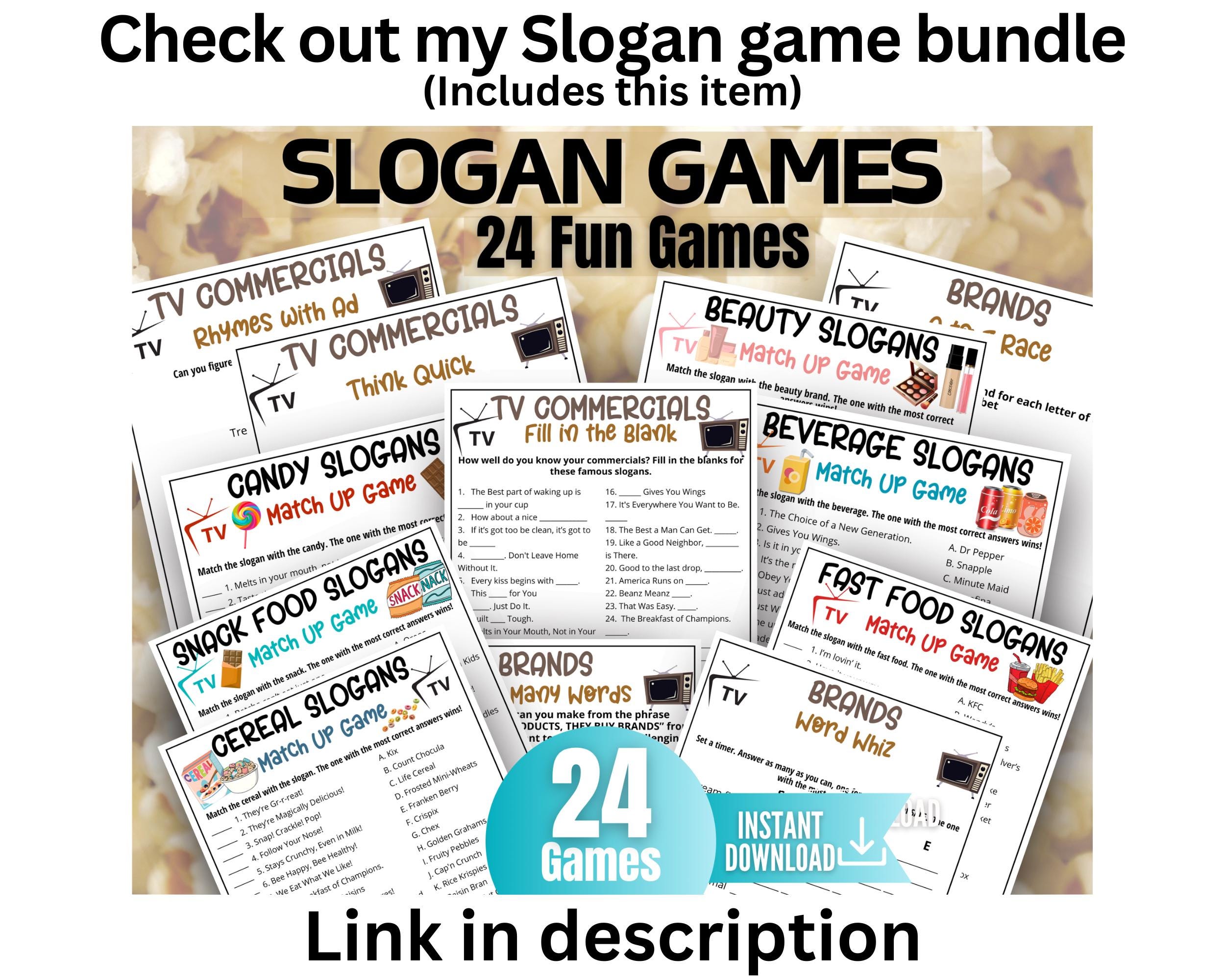Cereal Slogan Trivia Game, Ad Slogan Match up Quiz, Printable TV ...