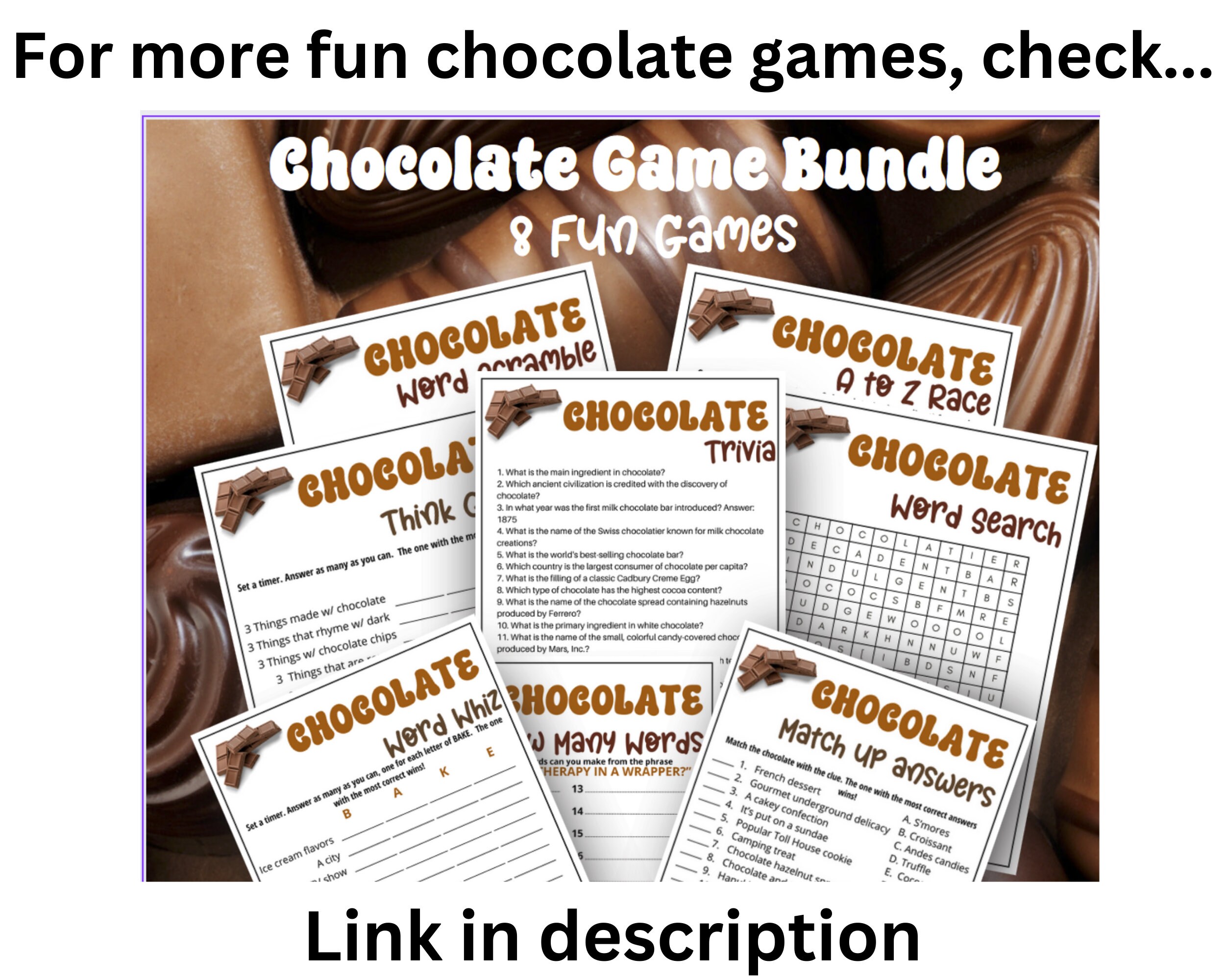 Chocolate Match Game, Chocolate Party Quiz Game, Sleepover Game, Family ...
