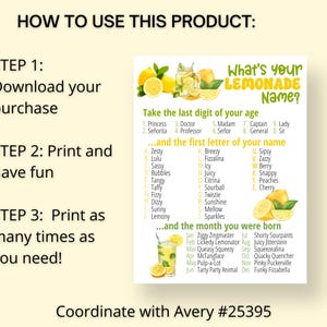 What's Your Lemonade Name Game WITH NAMETAGS + SIGN, Lemon First ...