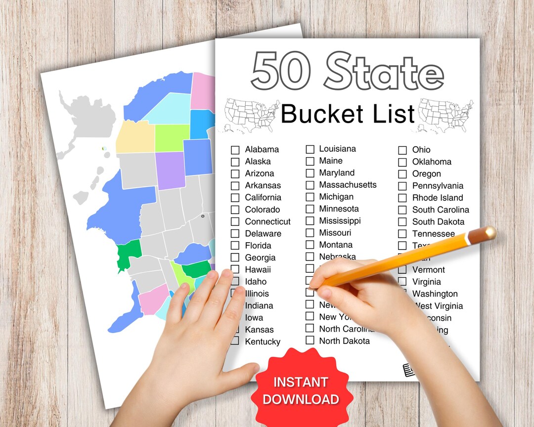 50 State Bucket List Printable,united States Checklist,usa Travel to Do ...