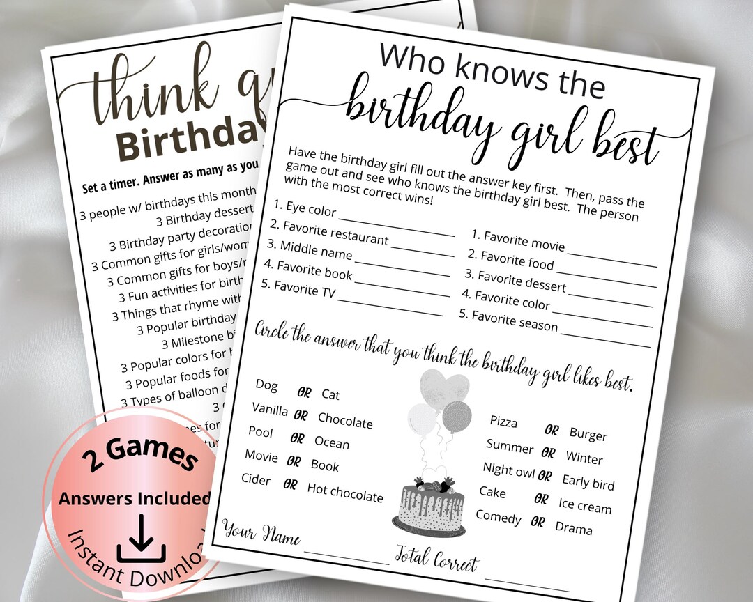 Who Knows the Birthday Girl Best + Think Quick-2 Game Bundle, How Well ...