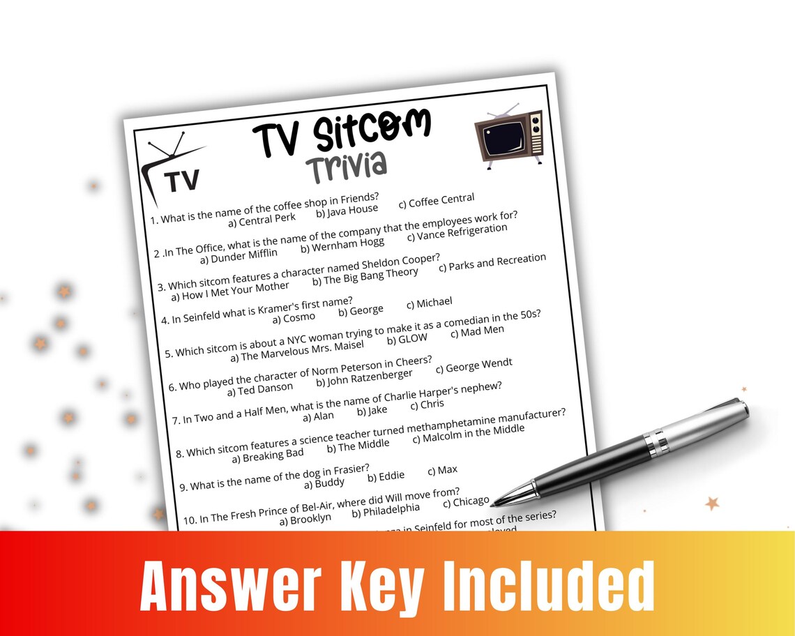 TV Sitcom Trivia Game, Television Trivia Quiz,printable Game for Kids ...