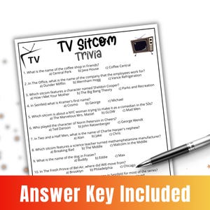 TV Sitcom Trivia Game, Television Trivia Quiz,printable Game for Kids ...