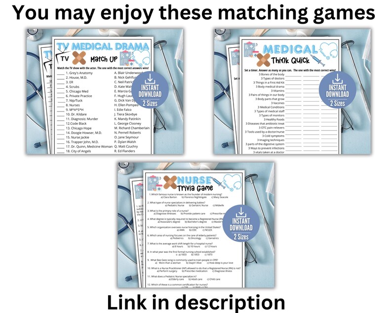 TV Medical Drama Trivia Game, Printable Nurse & Doctor Trivia Game ...