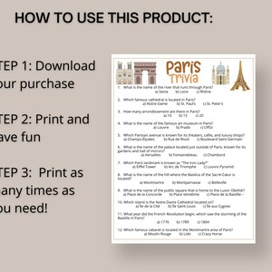 Paris Trivia Game,printable Paris Games for Kids & Adults, French ...