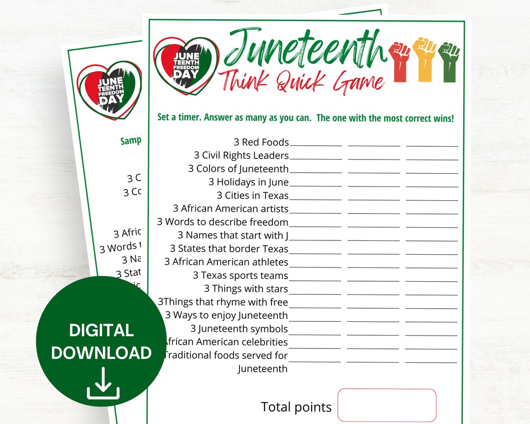Juneteenth Think Quick Game, Juneteenth Game, Classroom Activities - Etsy