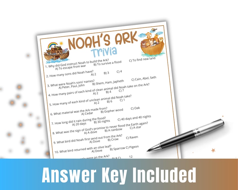 Noah's Ark Trivia Game for Kids, Sunday School Bible Games, Old ...