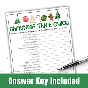 Christmas Think Quick Trivia Game, Friendsmas Fast Thinking Game ...