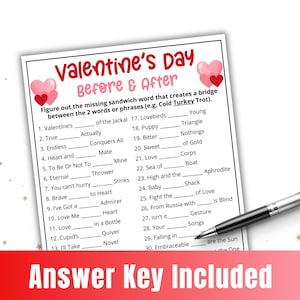 Valentine's Day Before & After Trivia Game, Fill in the Blank ...