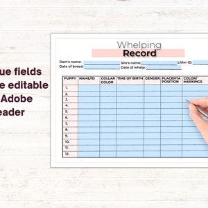 Dog Whelping Record Editable, Dog Breeder Forms, Puppy Whelping Chart ...