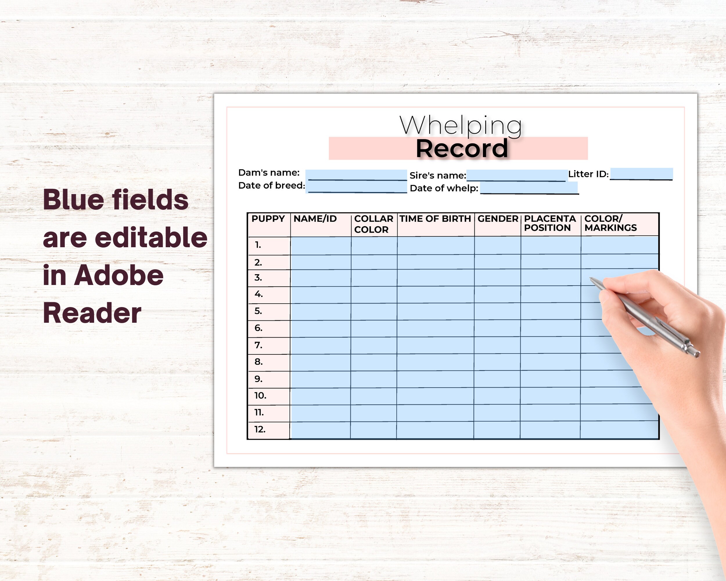 Dog Whelping Record Editable, Dog Breeder Forms, Puppy Whelping Chart ...