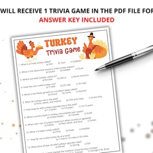 Turkey Trivia Game, Thanksgiving Party Game, Fall Trivia Game ...