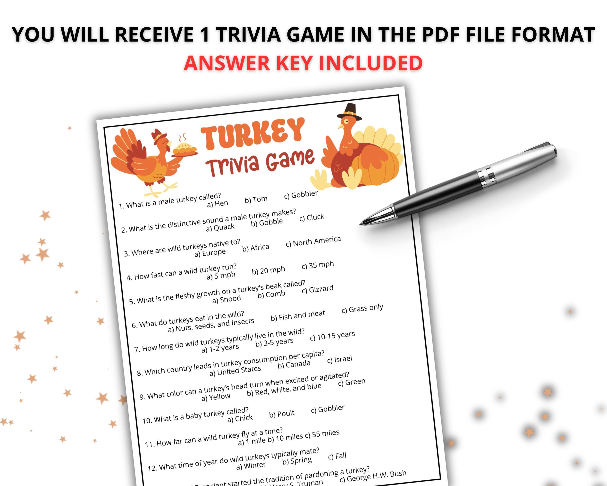 Turkey Trivia Game, Thanksgiving Party Game, Fall Trivia Game ...