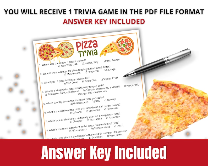 Pizza Trivia Game,printable Pizza Game for Kids & Adults,pizza Birthday ...