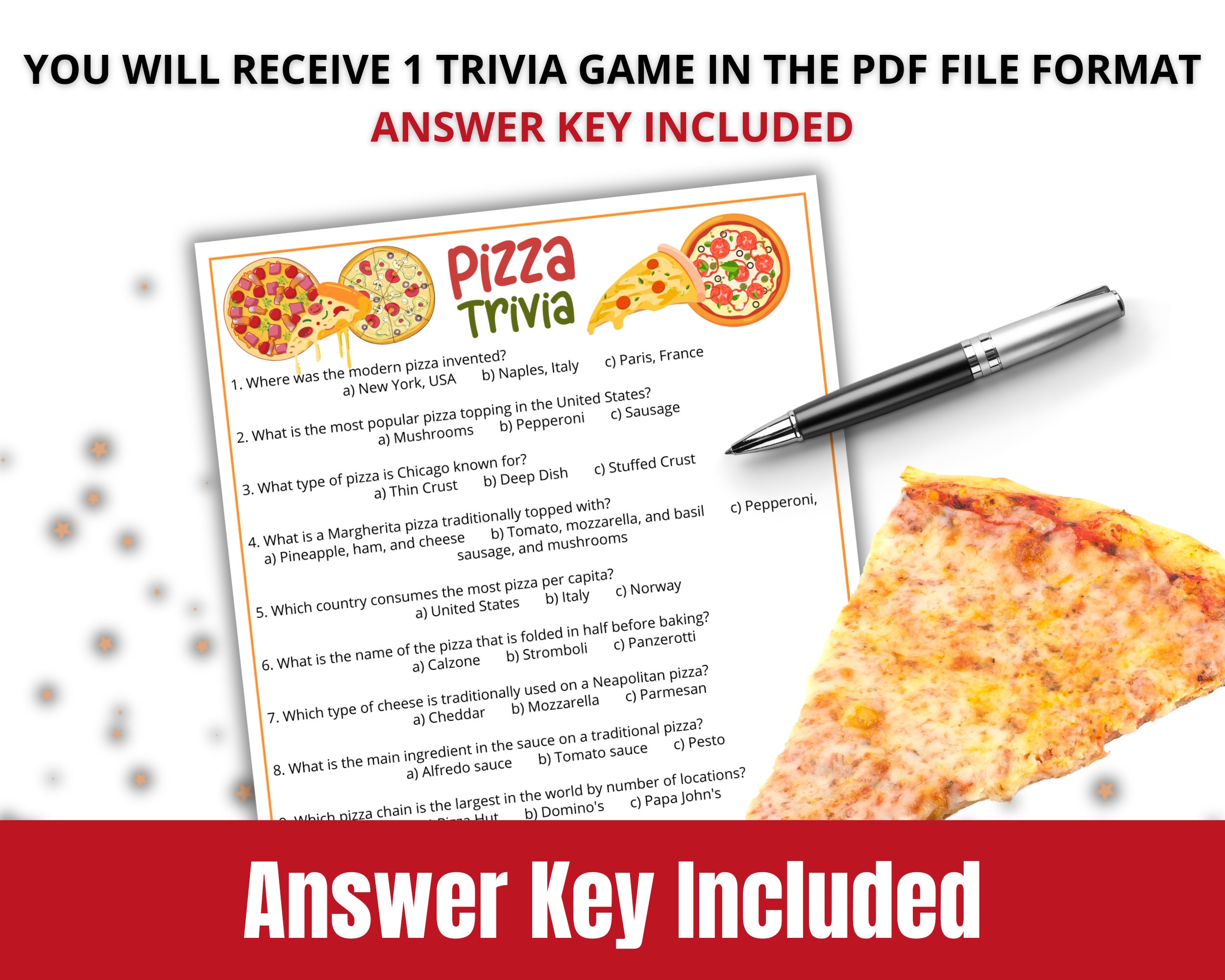 Pizza Trivia Game,printable Pizza Game for Kids & Adults,pizza Birthday ...