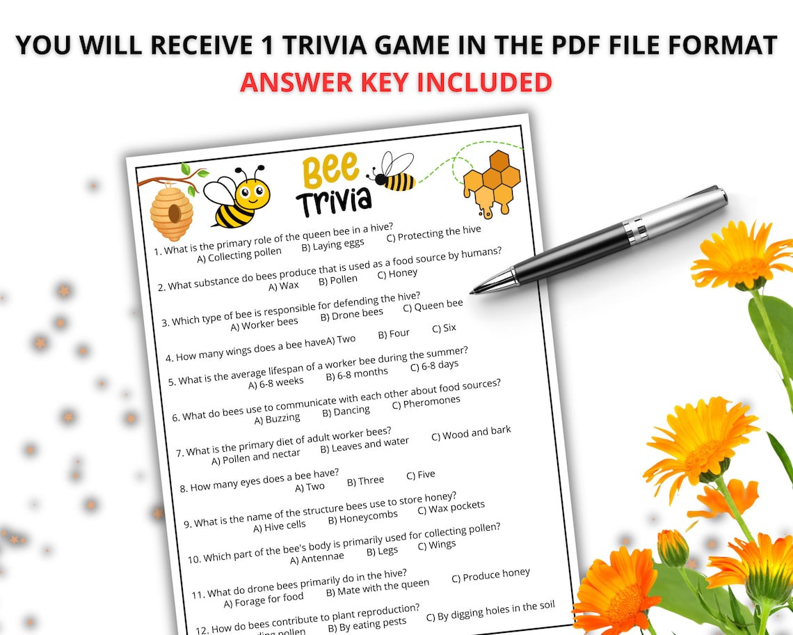 Bee Trivia Game,printable Honey Bee Game for Kids & Adults, What Will ...