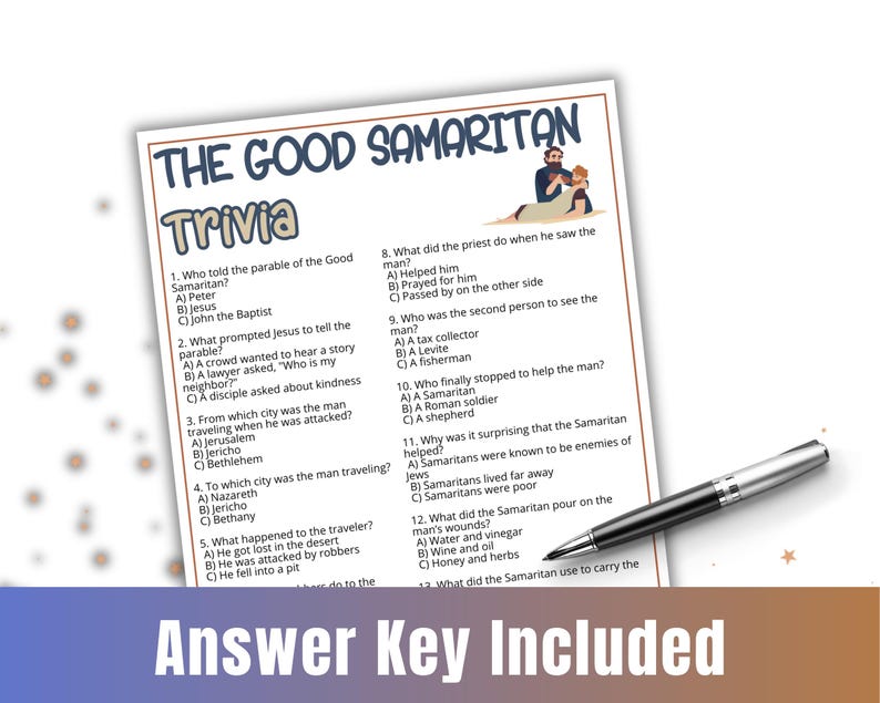 The Good Samaritan Trivia Game for Kids, Sunday School Bible Games,new ...