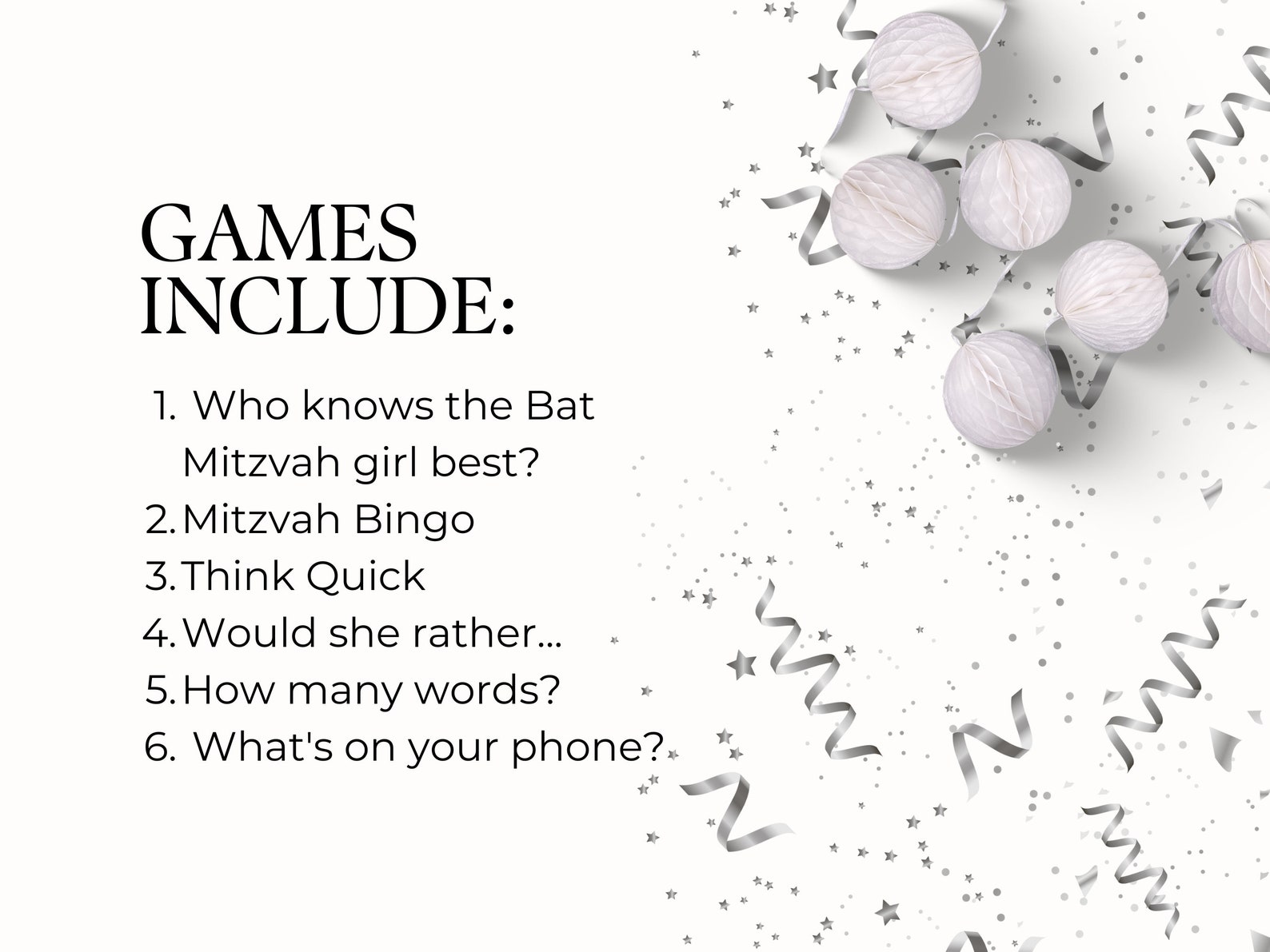 Bat Mitzvah Games, 6 Game Bundle, Bat Mitzvah Favors, Birthday Party ...