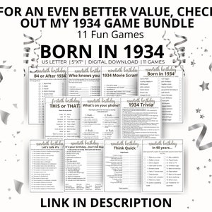 1934 Trivia Game, 90th Birthday Party Games, Born in 1934 Game, 1934 ...