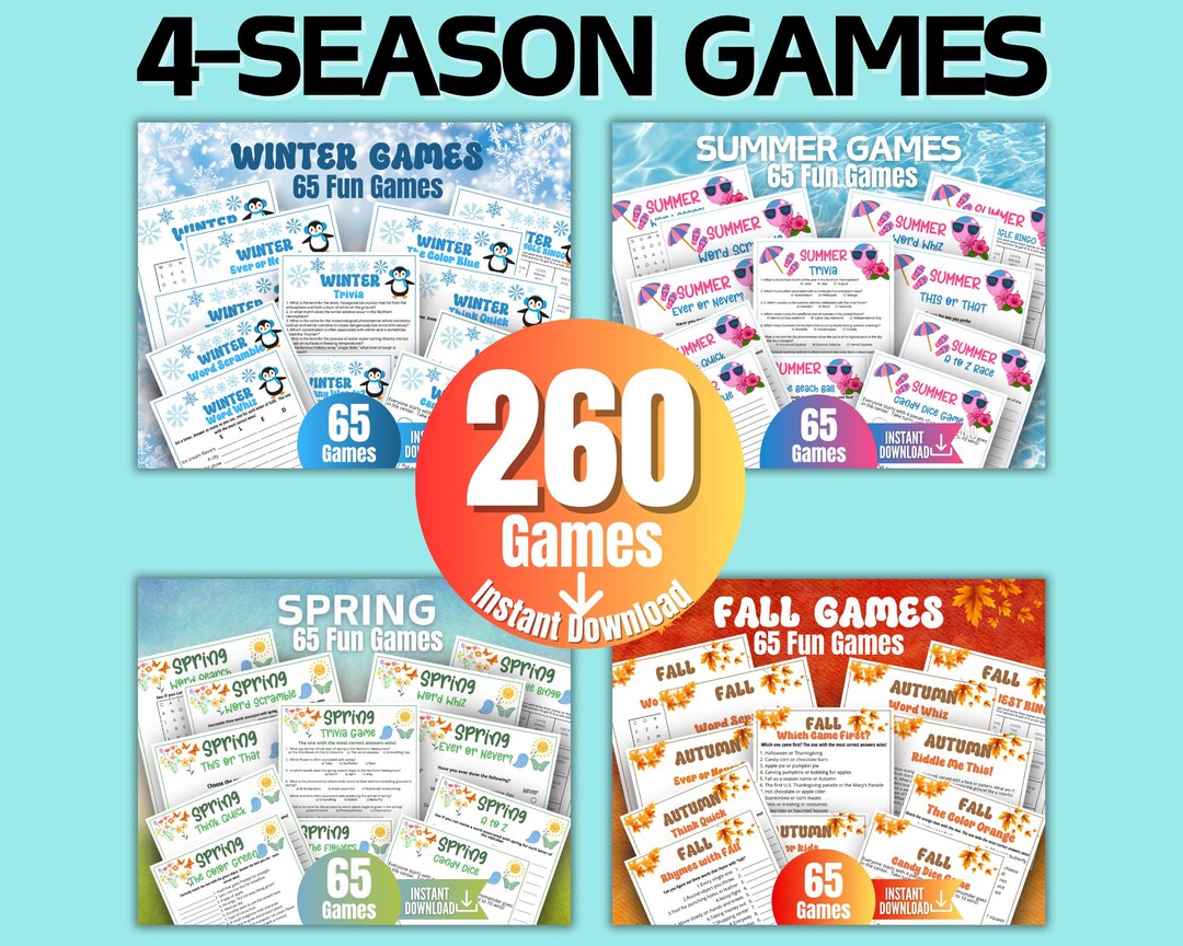 4-season Game Bundle, 260 Fall Summer Winter Spring Games, Trivia Games ...