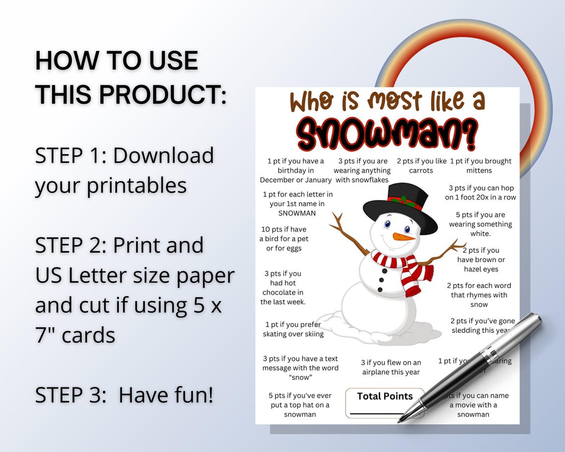 Who is Most Like a Snowman, Snow Day Trivia Game, Christmas Party Game ...