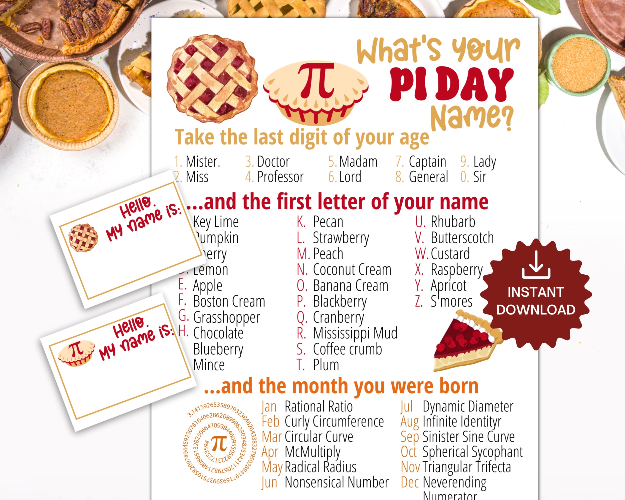 What's Your Pi Day Name Game WITH NAMETAGS Sign,game, Pi Day Classroom Game, Daycare Activity ...