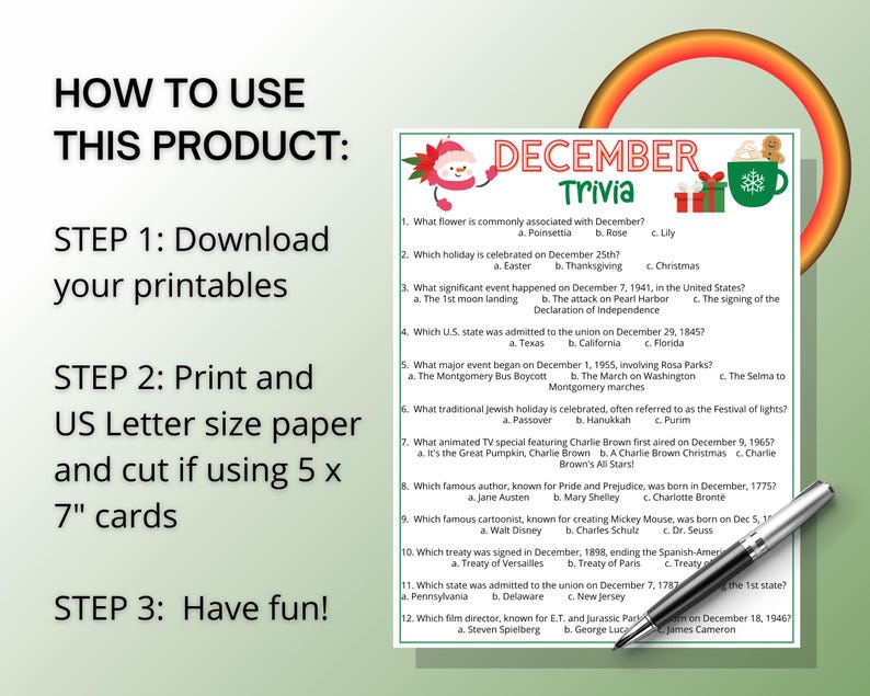 December Trivia Game, Winter Season Game, Holiday Party Game, Monthly ...