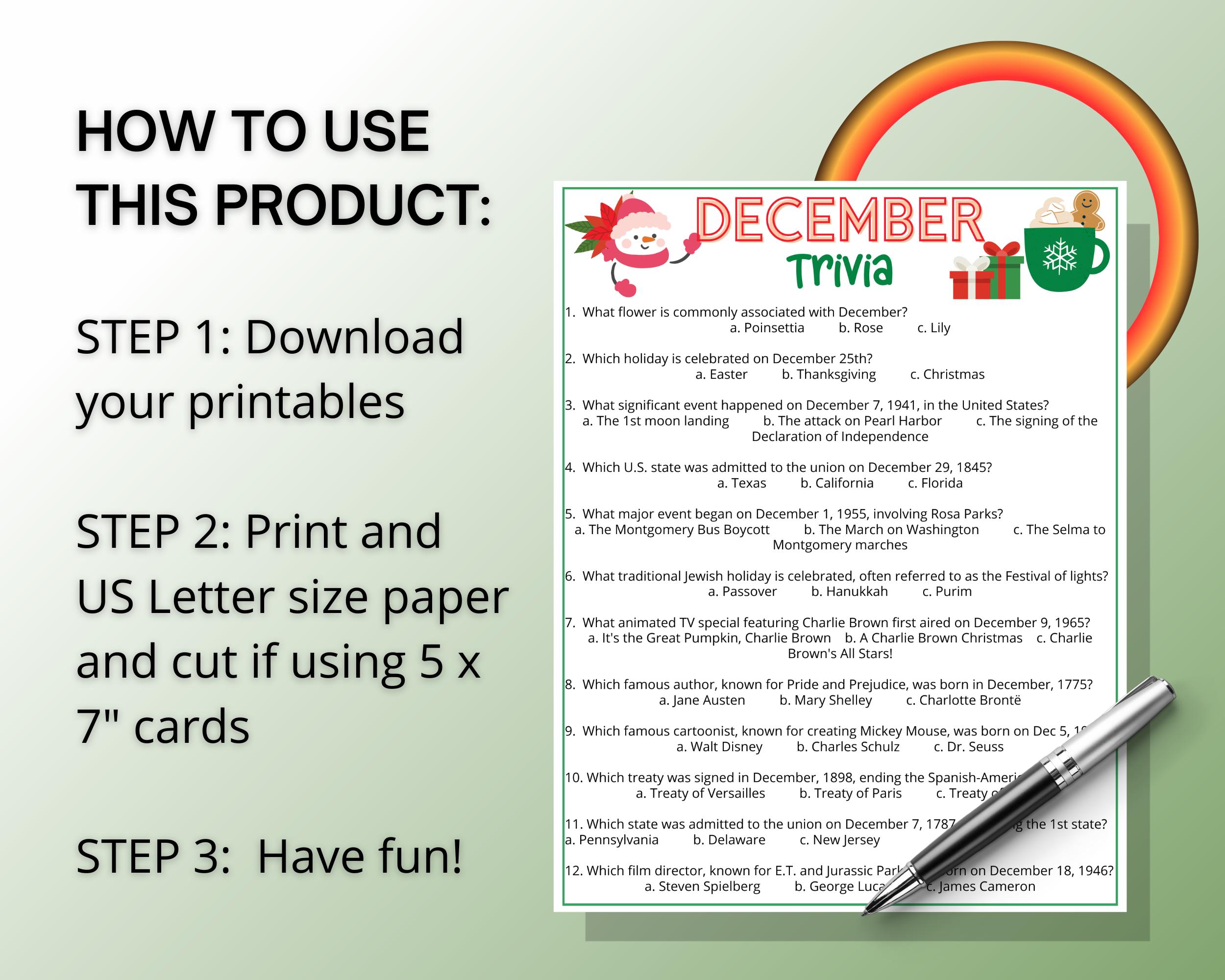 December Trivia Game, Winter Season Game, Holiday Party Game, Monthly ...