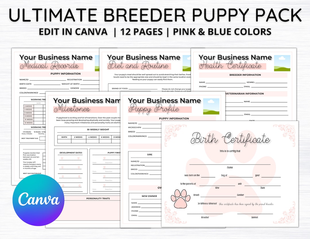 Editable Breeder Puppy Pack Dog Breeder Records Dog Breeder - Etsy